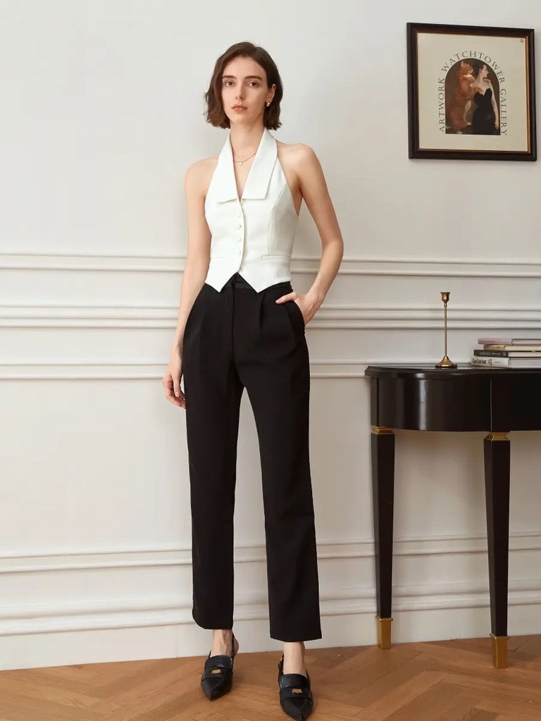 Tailored Collar Halter Vest in White – FancyAdd