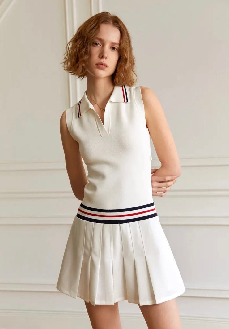 Sleeveless Pique Tennis Dress in White – FancyAdd