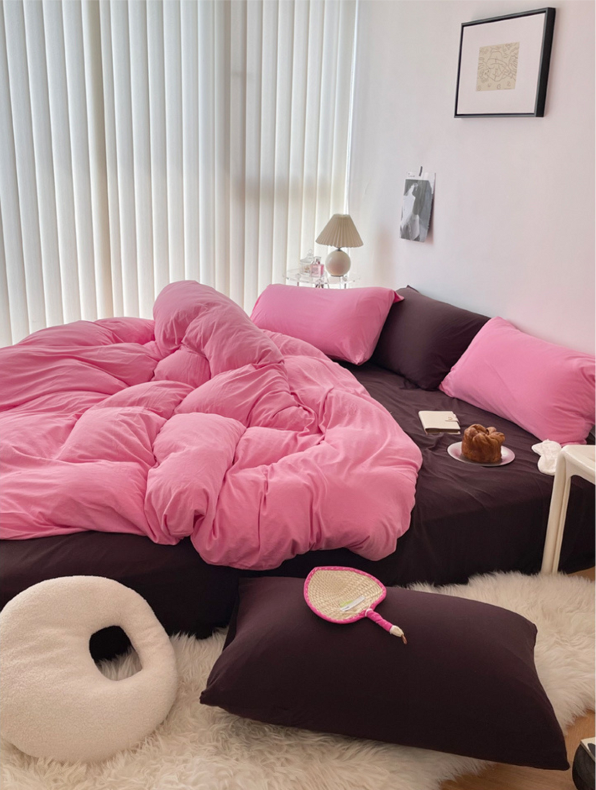Strawberry Brownie: Pink-Brown Cotton Knit Bedding Set – FancyAdd