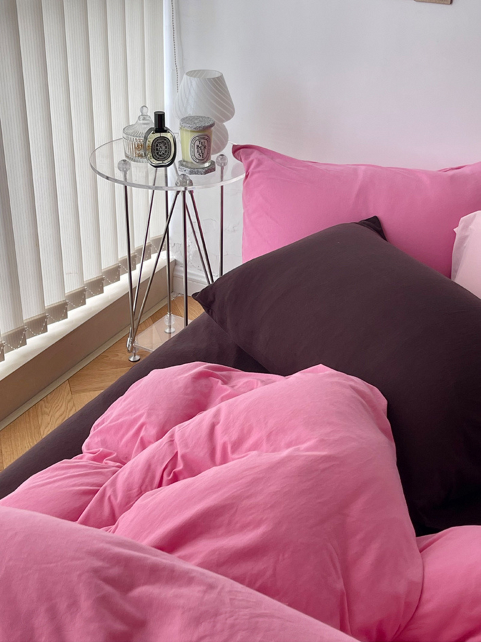 Strawberry Brownie: Pink-Brown Cotton Knit Bedding Set – FancyAdd