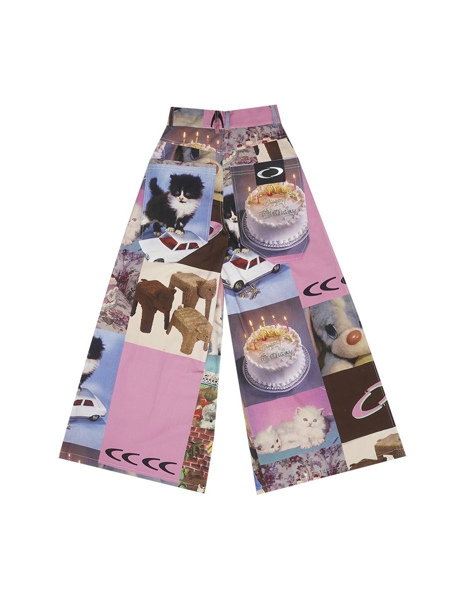 Fancy Wide-Leg Casual Animal Picture Pants – FancyAdd