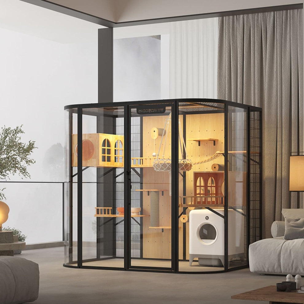 Glass Indoor Panorama Cat Villa Super Luxury Large Space Cat House ...