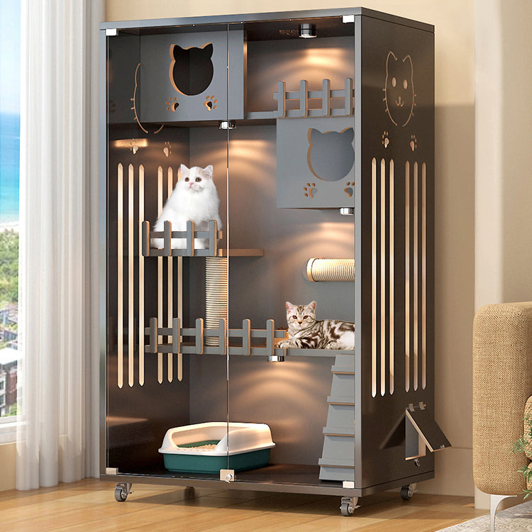 Luxury Cat House Large Wooden Cat Villa with Ramp and Covered & Light ...