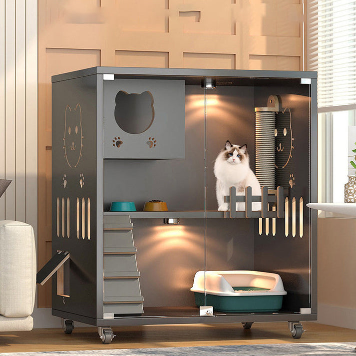 Luxury Cat House Large Wooden Cat Villa with Ramp and Covered & Light ...