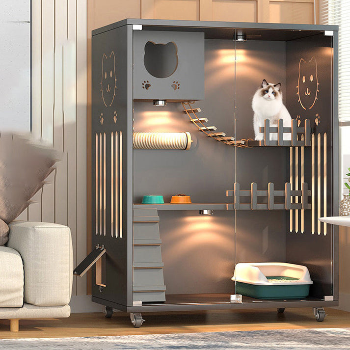 Luxury Cat House Large Wooden Cat Villa with Ramp and Covered & Light ...