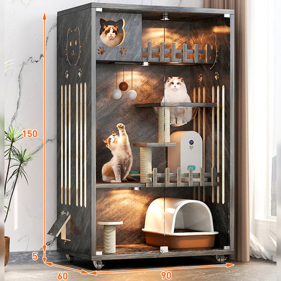 Luxury Cat House Large Wooden Cat Villa with Ramp and Covered & Light ...